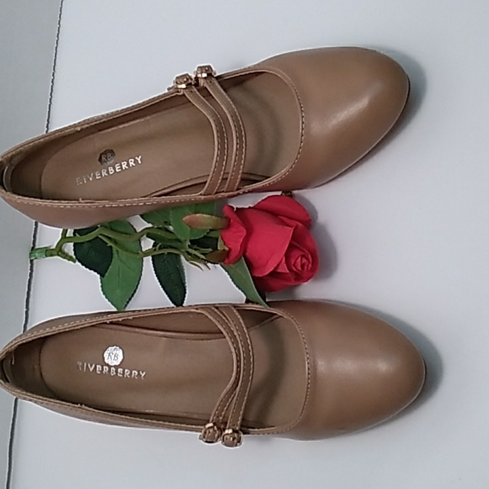 River Berry Mila Chunky Mid Heel Mary Jane Tan Heels … - Gem